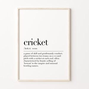 Cricket, Cricket Definition Print, Cricket Quote Wall Art, Cricket ...