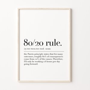 80/20 Rule Poster, 80/20 Rule Definition Print, Quote Poster, Home ...