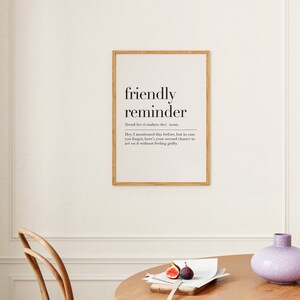 Friendly Reminder Definition Poster, Friendly Reminder Wall Art, Gift ...