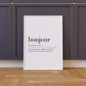 Gift for Bonjour, Bonjour Definition Print, Bonjour Wall Art, Bonjour ...