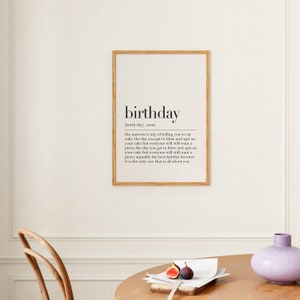 Birthday Definition Print, Birthday Quote Wall Art, Birthday Print ...