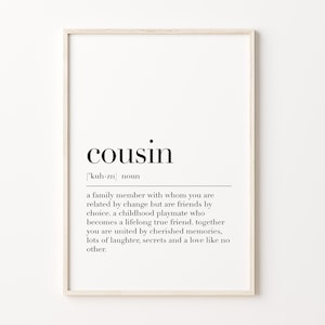 Cousin, Cousin Definition Print, Quote Print, Minimalist Print ...