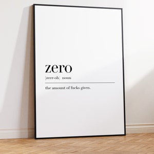 Zero Definition Print, Gifts for Zero, Zero Gifts, Zero Poster, Zero ...
