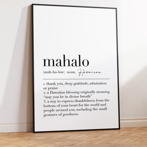 Mahalo, Mahalo Poster, Mahalo Print, Mahalo Definition Print, Hawaiian ...