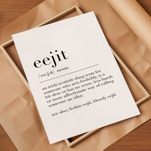 Eejit Definition Print, Irish Poster, Irish Gifts, Scottish Wall Art ...
