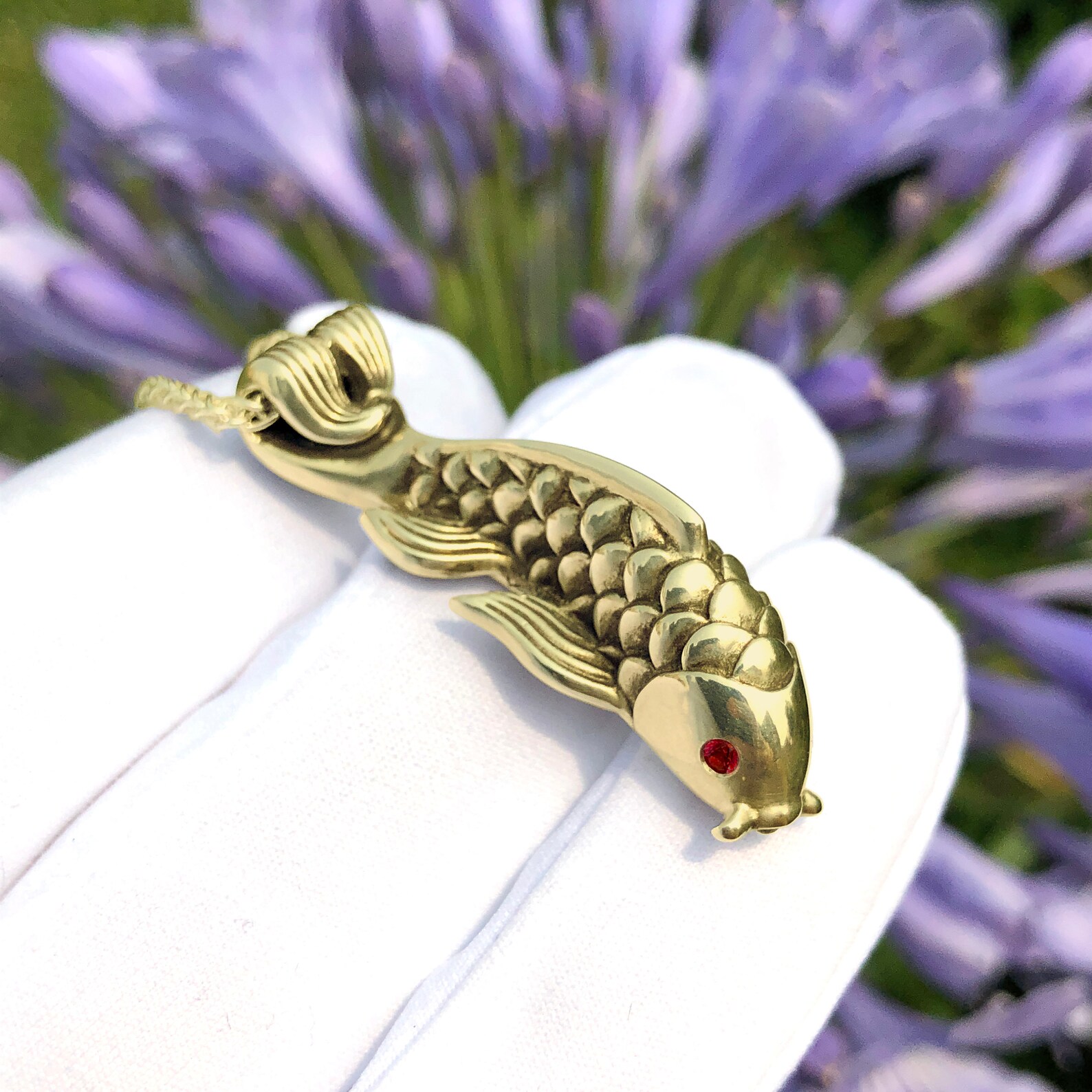 14K Gold Koi Fish Necklace With Ruby or Sapphire Eyes, MADE TO ORDER ...