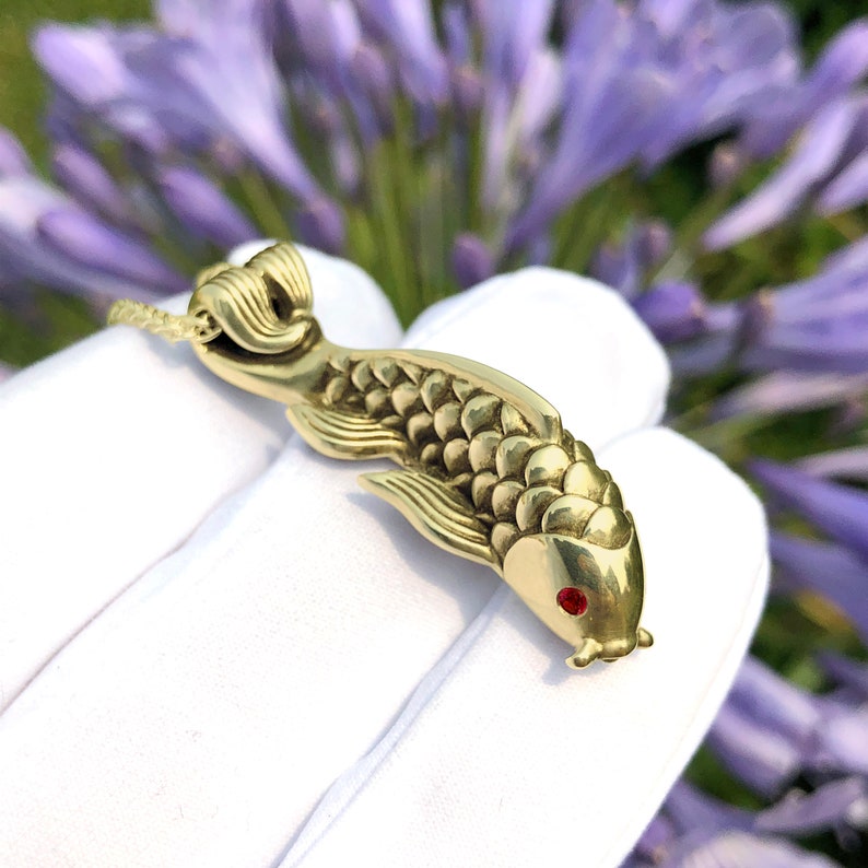 14K Gold Koi Fish Necklace With Ruby or Sapphire Eyes, MADE TO ORDER ...