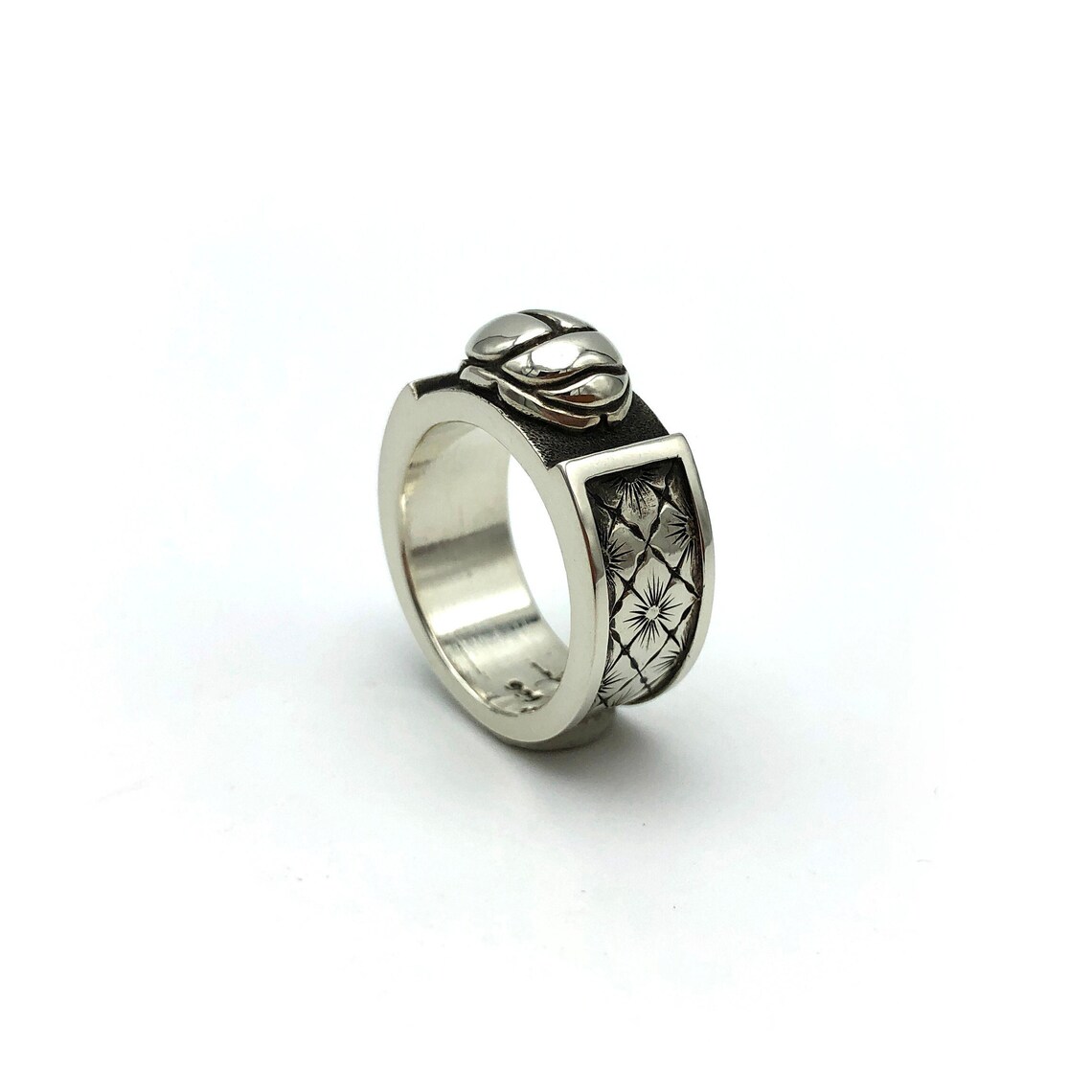 Scarab Beetle Ring - Hand Engraved Sterling Silver, Egyptian-inspired ...