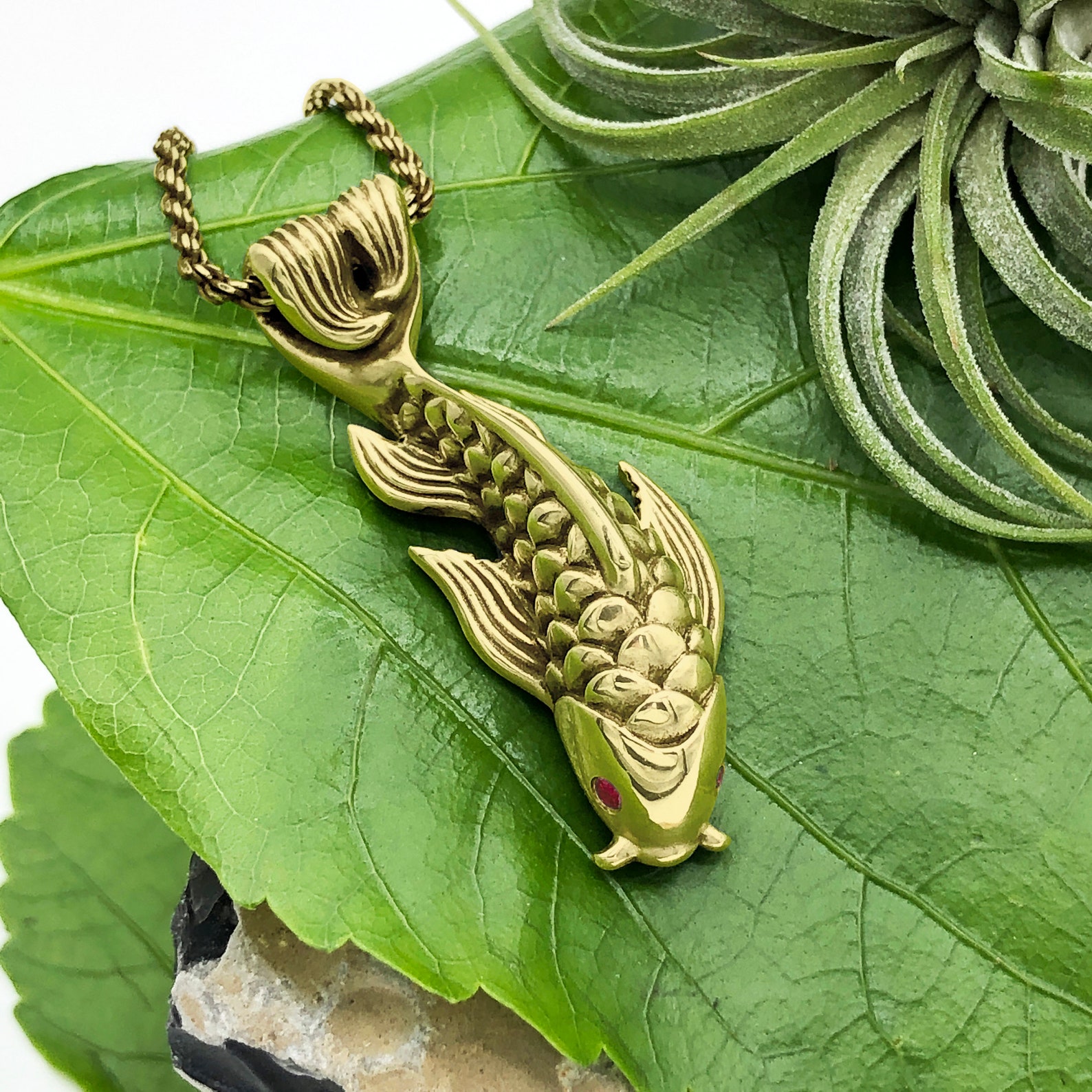 18K Gold Koi Fish Necklace With Ruby or Sapphire Eyes, Chinese Carp ...