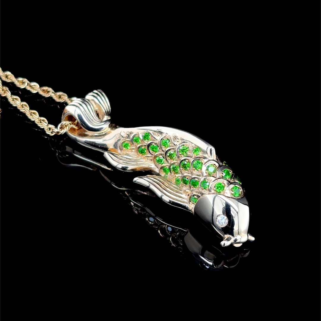 Gold Koi Fish Necklace With Diamond Eyes - Demantoid Garnet Pendant ...
