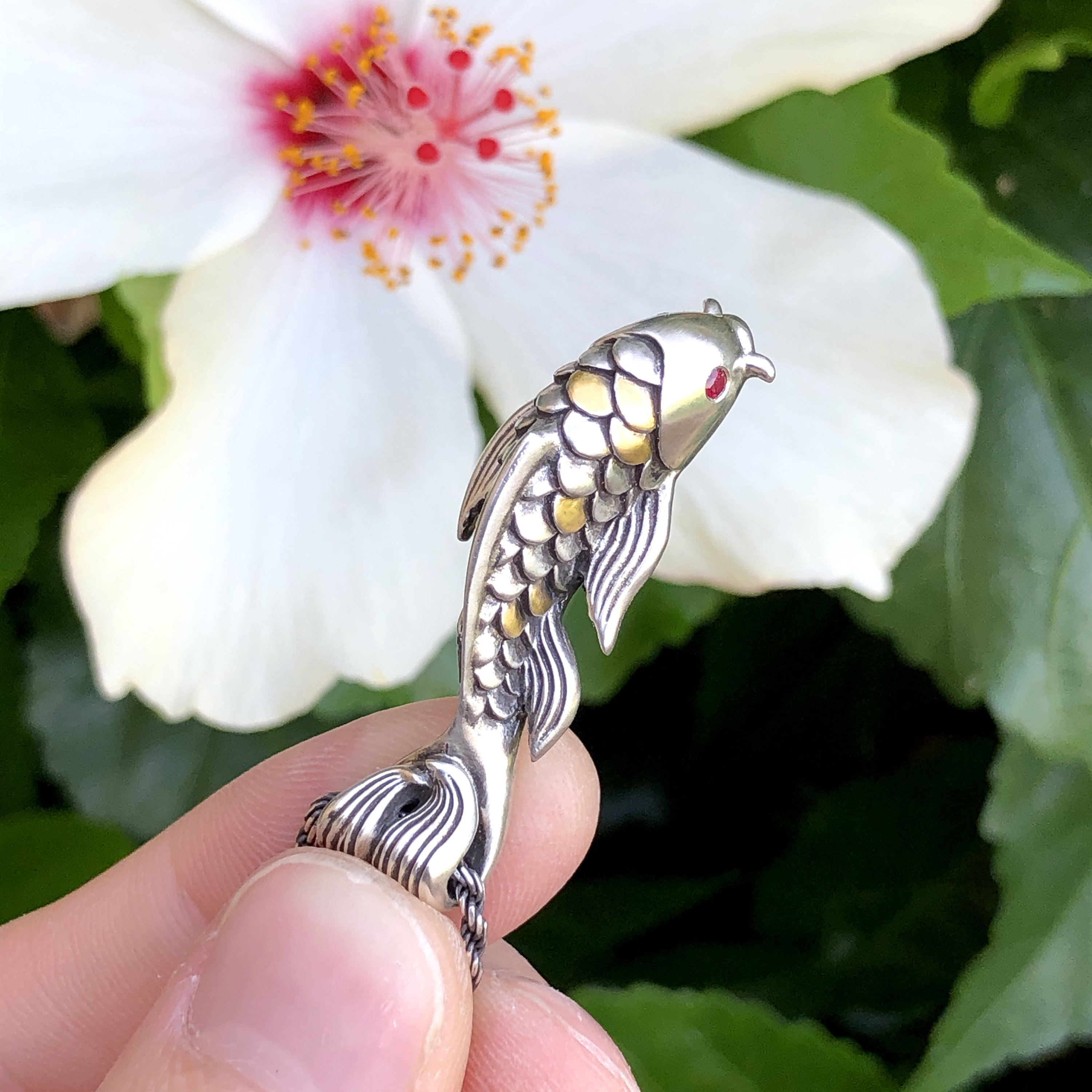 Sterling Koi Fish Necklace With 24K Gold Inlay Scales and Ruby - Etsy
