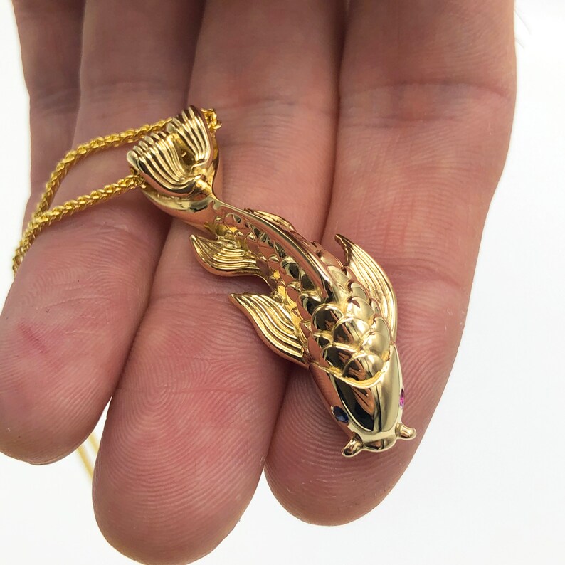 18K Gold Koi Fish Necklace With Ruby or Sapphire Eyes, Chinese Carp ...