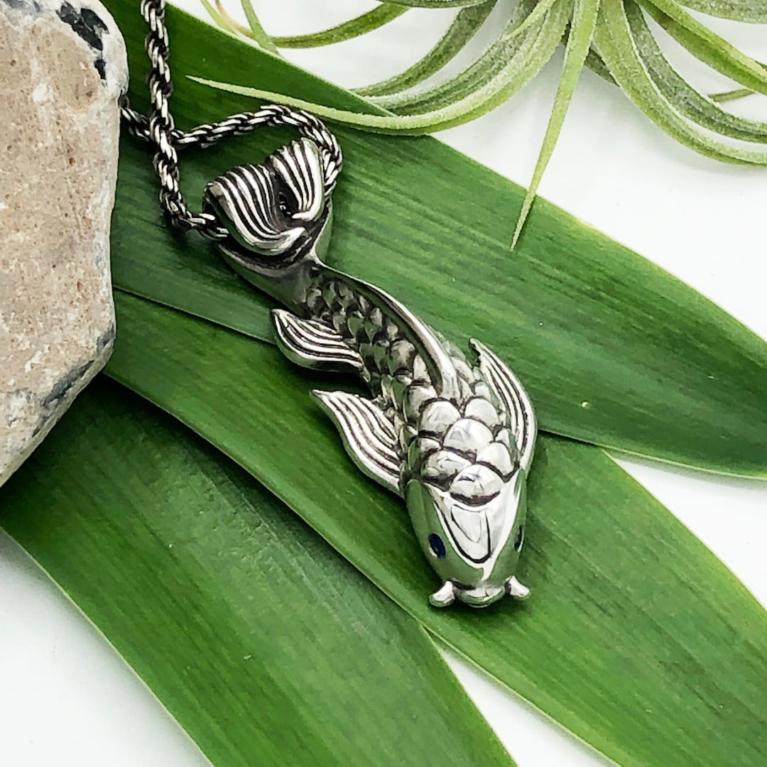 Blue Sapphire Koi Fish Necklace, Sterling Silver 925, Chinese Legend ...