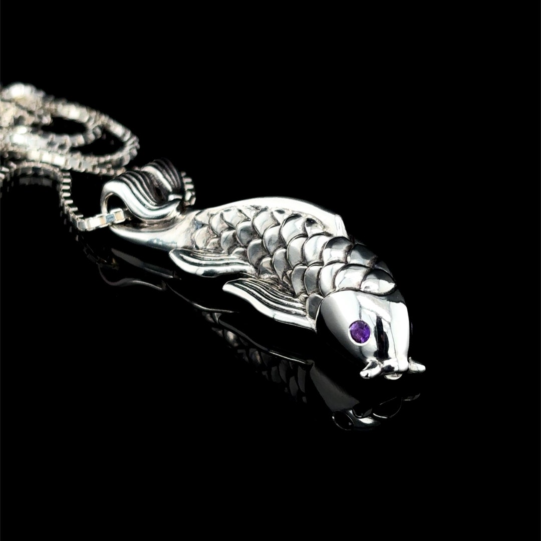 Amethyst Koi Fish Necklace, Sterling Silver 925, Chinese Jewelry, Good ...