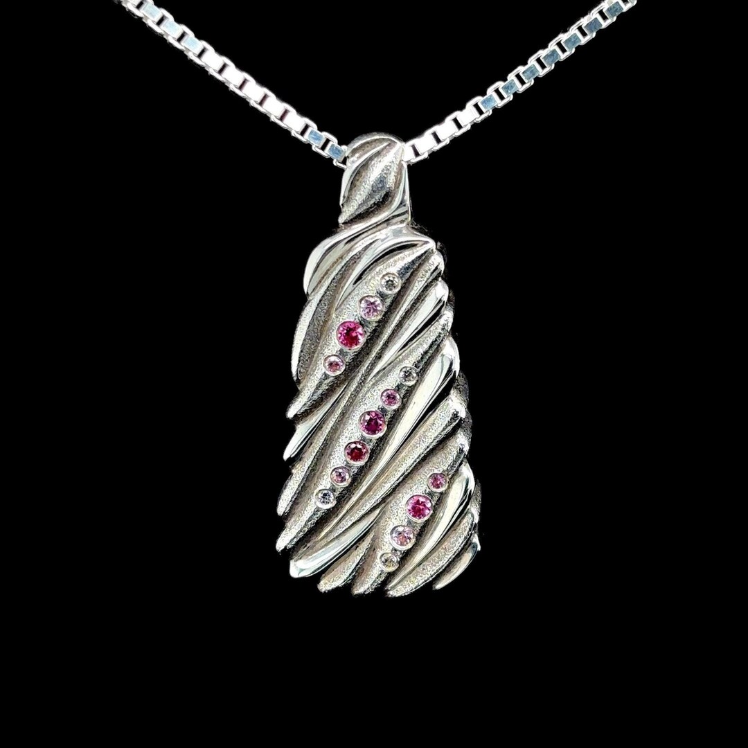 Flow Pendant With Pink Sapphire Gradient, Sterling Silver Wave Necklace ...