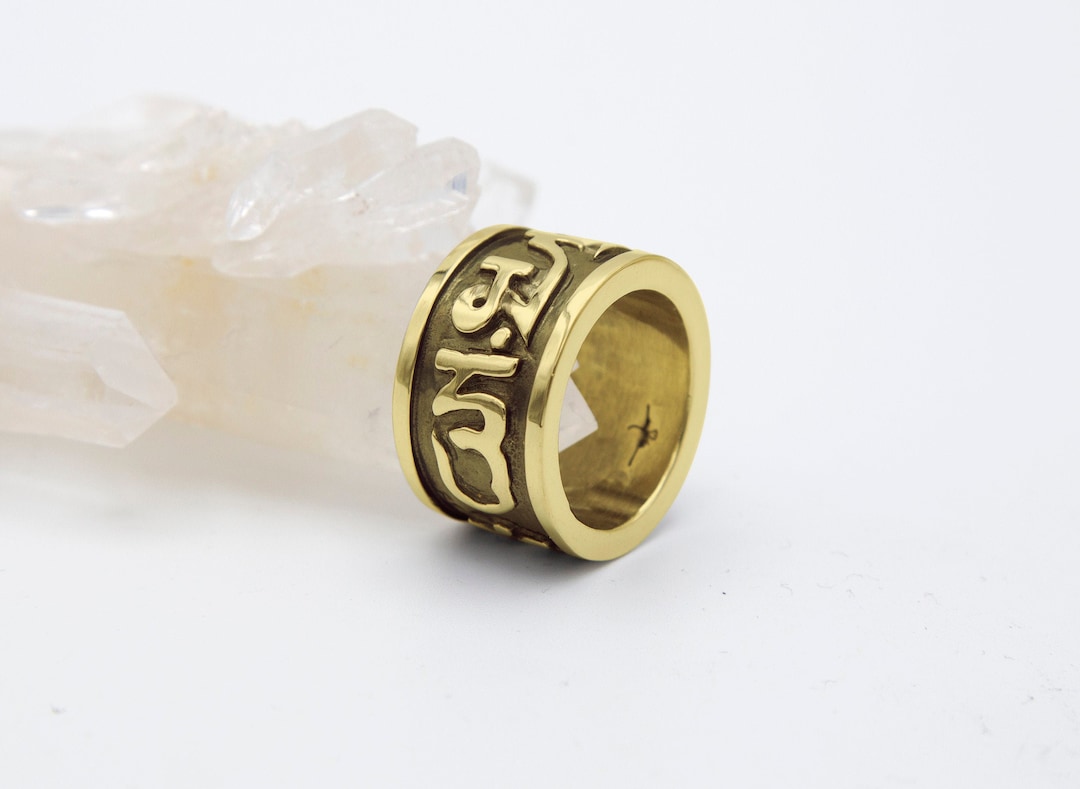 14K Tibetan Mantra Ring MADE TO ORDER, Om Mani Padme Hum Hand Carved ...