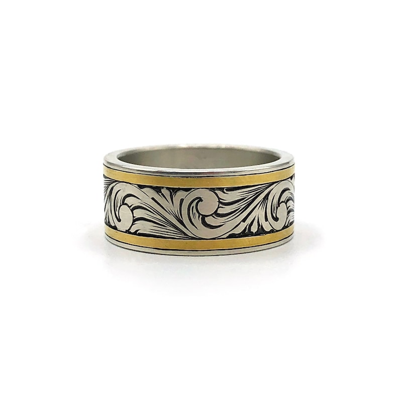 Western Filigree Ring With 24K Gold Inlay, Men's Wedding Band, Size 8 ...
