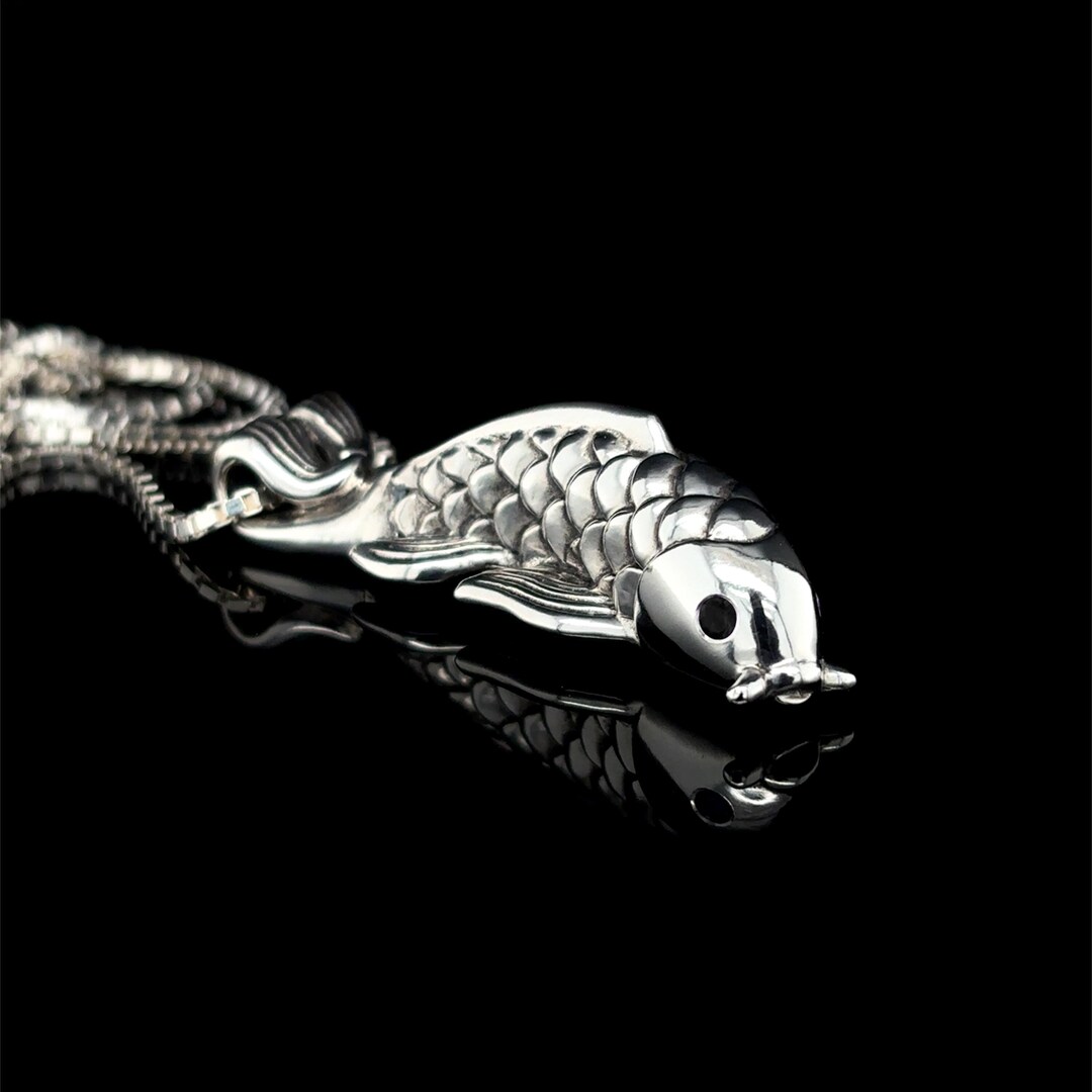 Black Diamond Koi Fish Necklace, Sterling Silver 925, Chinese Jewelry ...