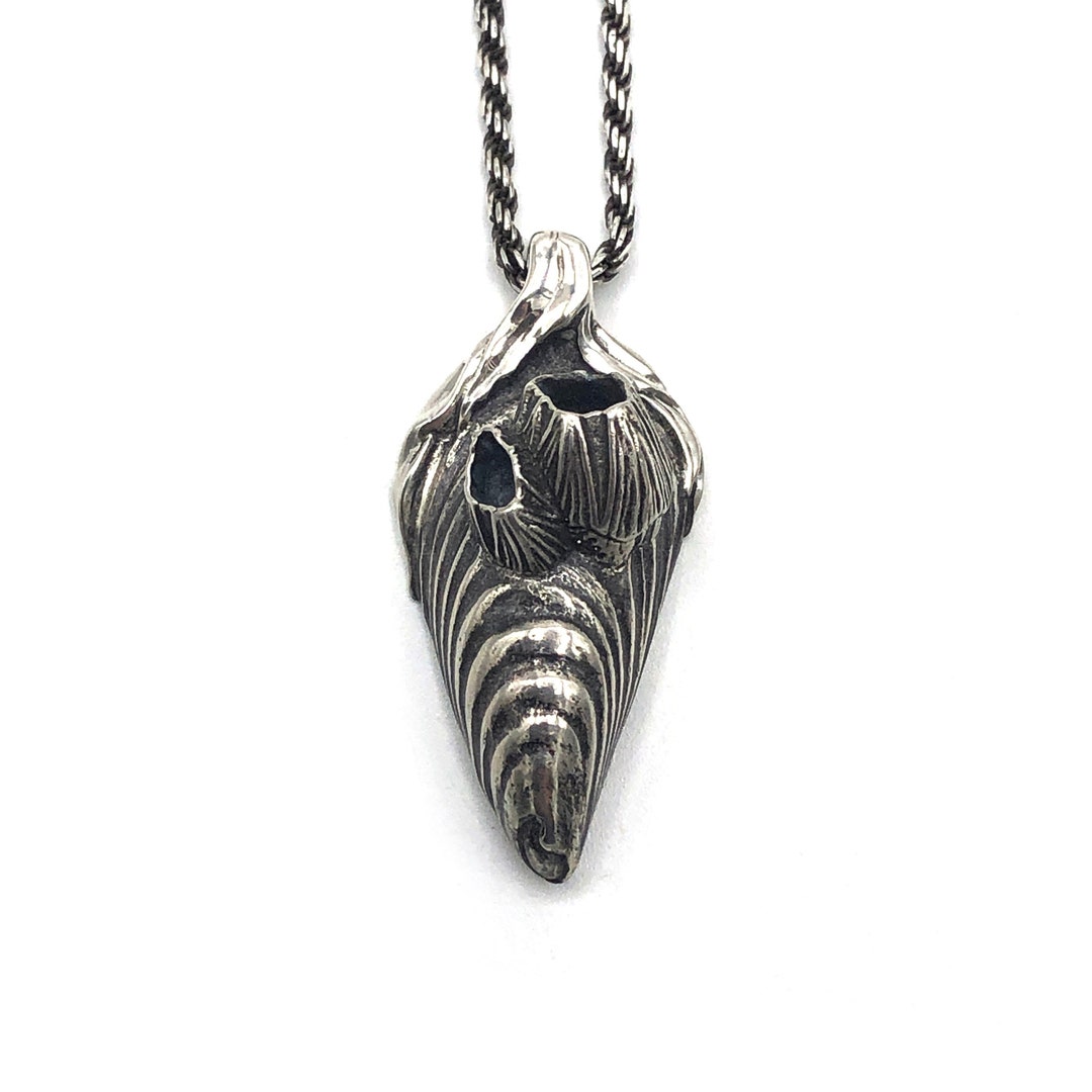 Shell With Barnacle Sterling Silver Necklace, Hand Carved 925 Solid ...