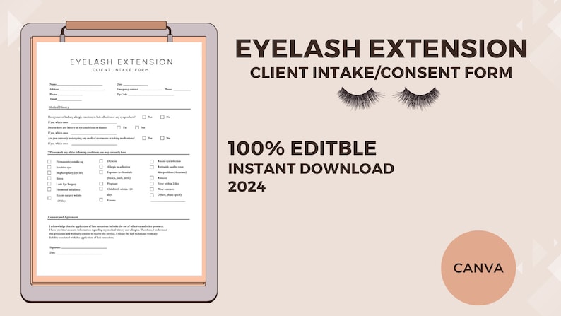 Eyelash Extension Client Intake/ Consent Form - Etsy