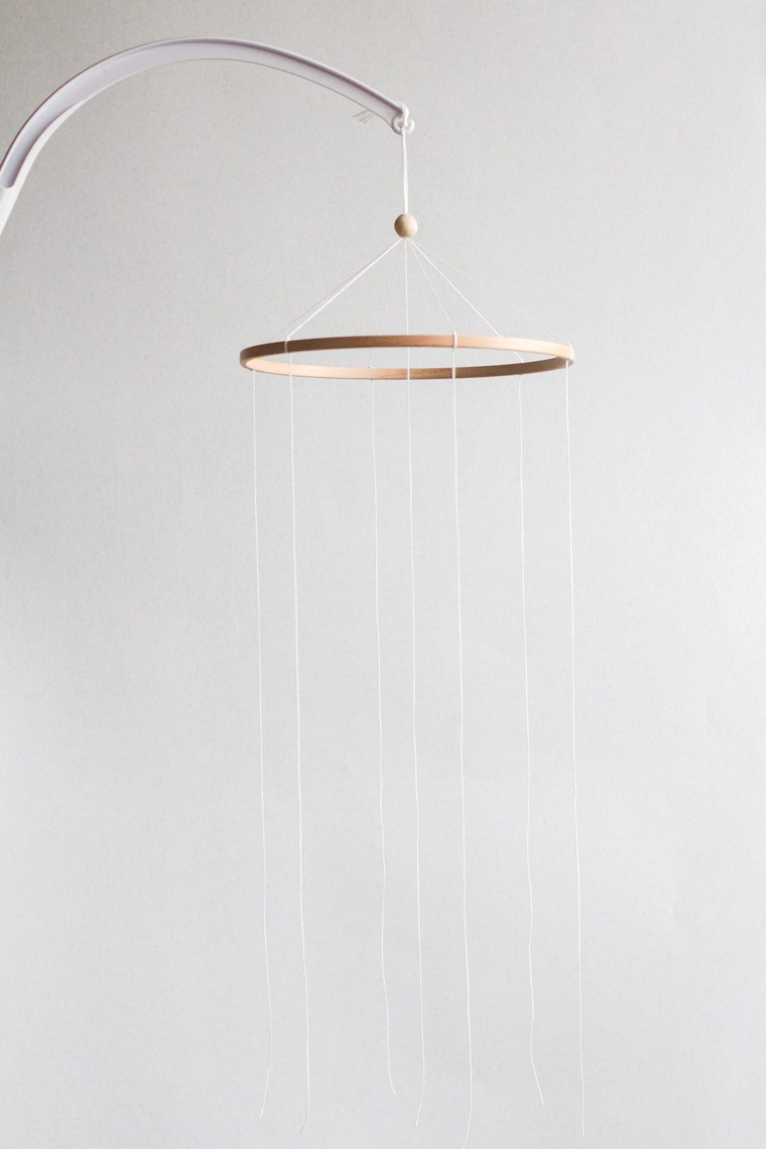 DIY Ring Baby Mobile With Hanging Strings. Wooden Hoop Mobile Base ...
