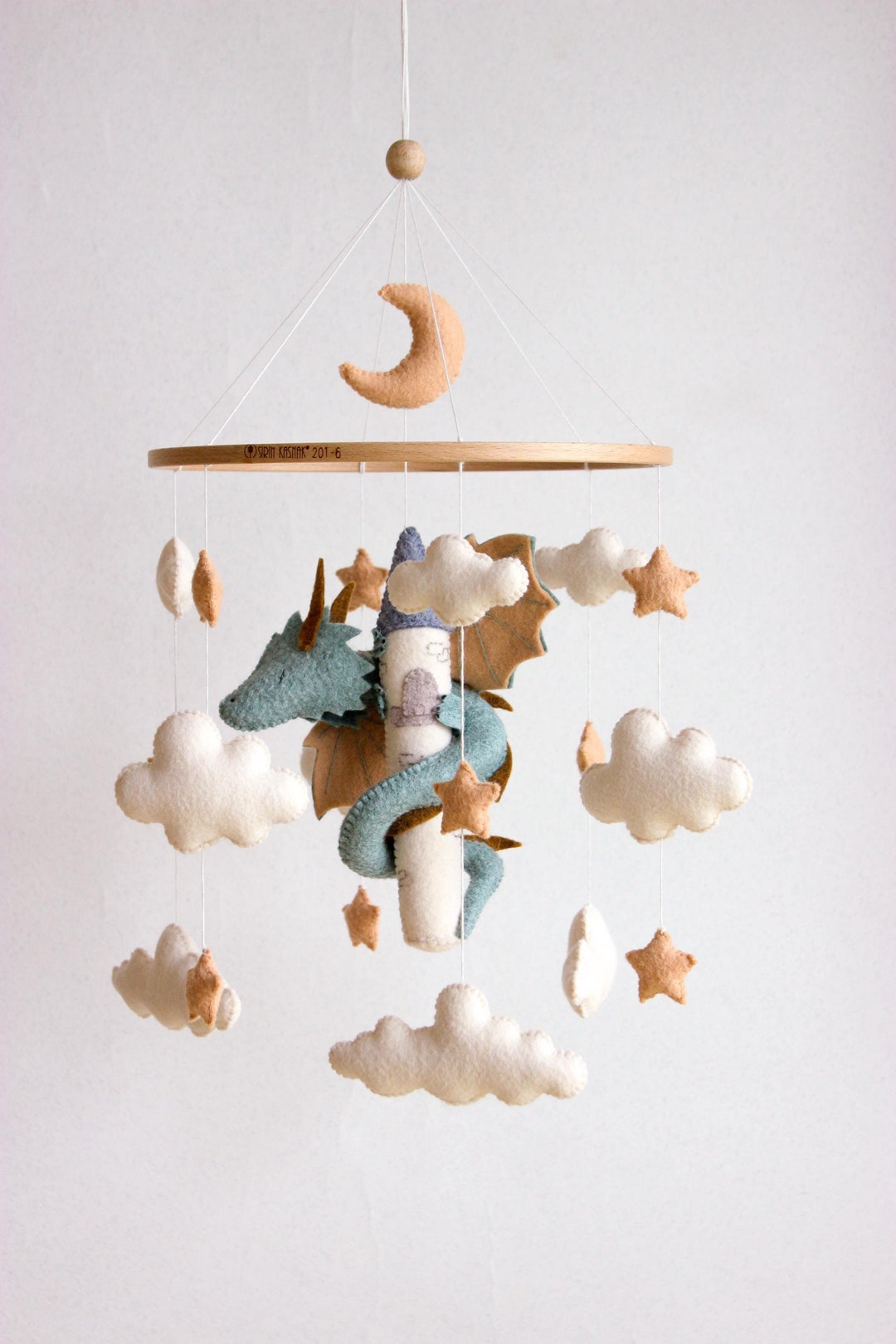 Dragon Baby Mobile, Felt Fantasy Nursery Mobile With Castle Tower, Moon ...