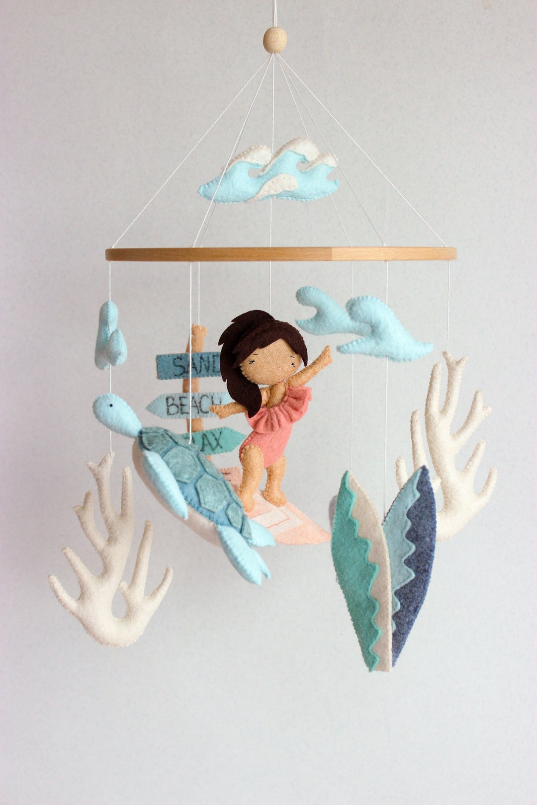 Surfer Girl Mobile, Surf Baby Mobile, Ocean Baby Mobile, Beach Baby ...