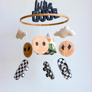 Skateboard Baby Mobile, Rad Little Dude Mobile, Checkered Nursery Decor ...