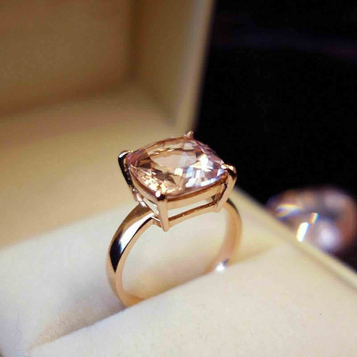 4ct Cushion Cut Morganite Solitaire Engagement Ring Solid 925 Etsy