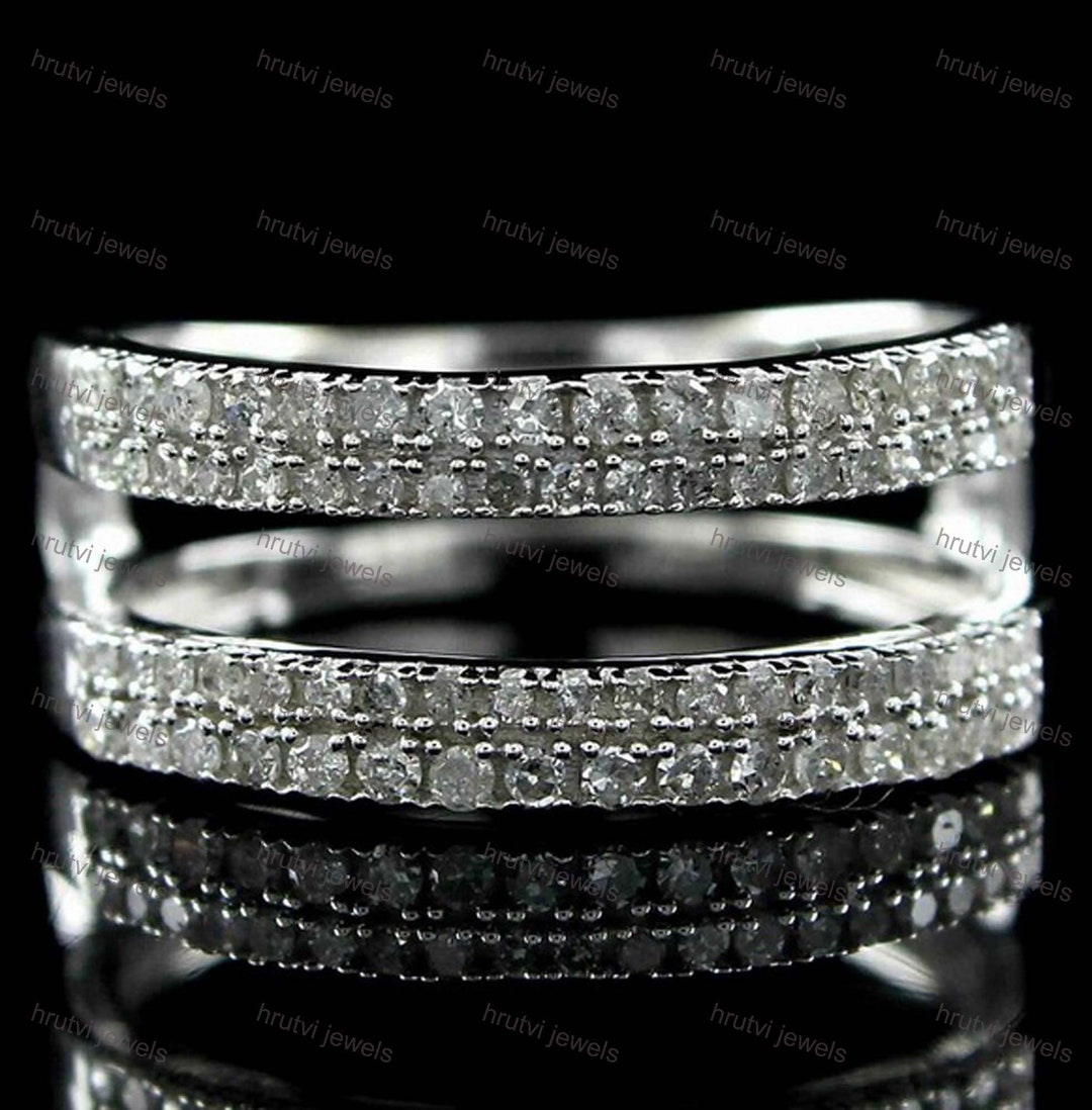 Double Row Enhancer Wedding Band Ring Wrap Guard 14K White - Etsy