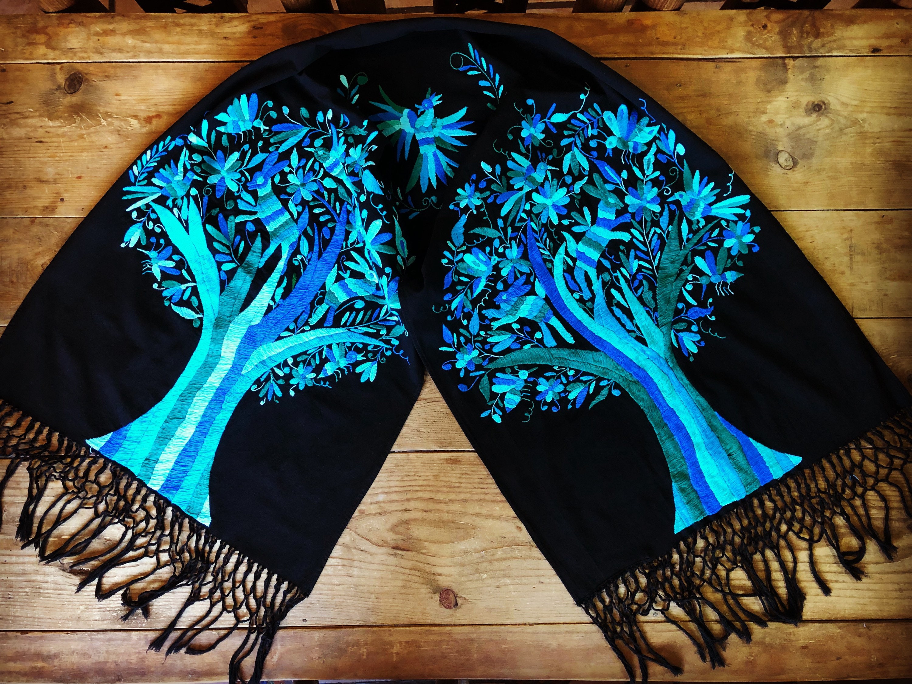 Beautiful Tree of Life Rebozo. Hand Embroidery. Blues - Etsy