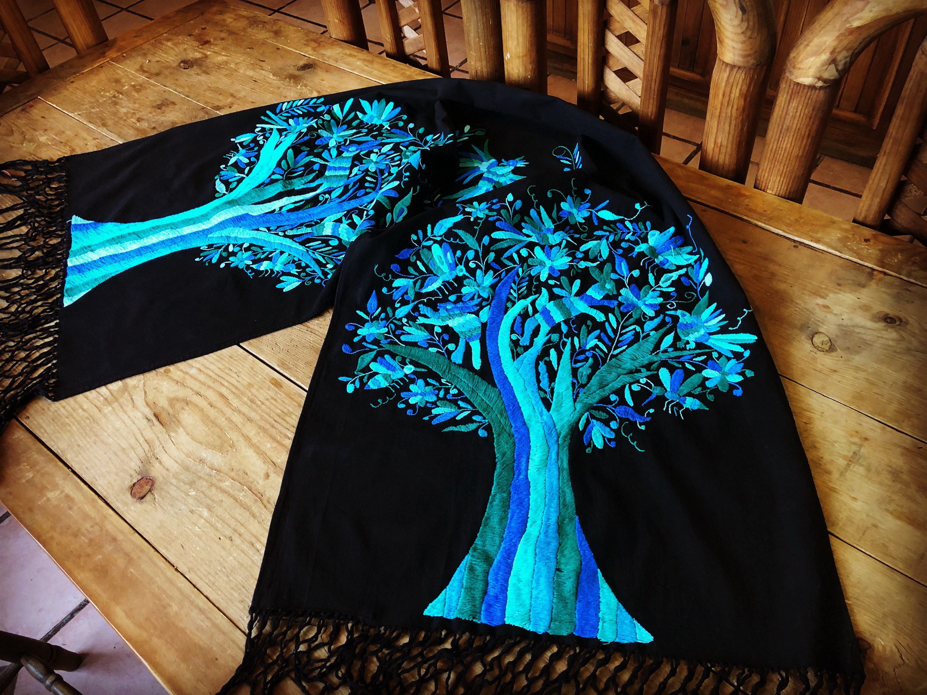 Beautiful Tree of Life Rebozo. Hand Embroidery. Blues - Etsy