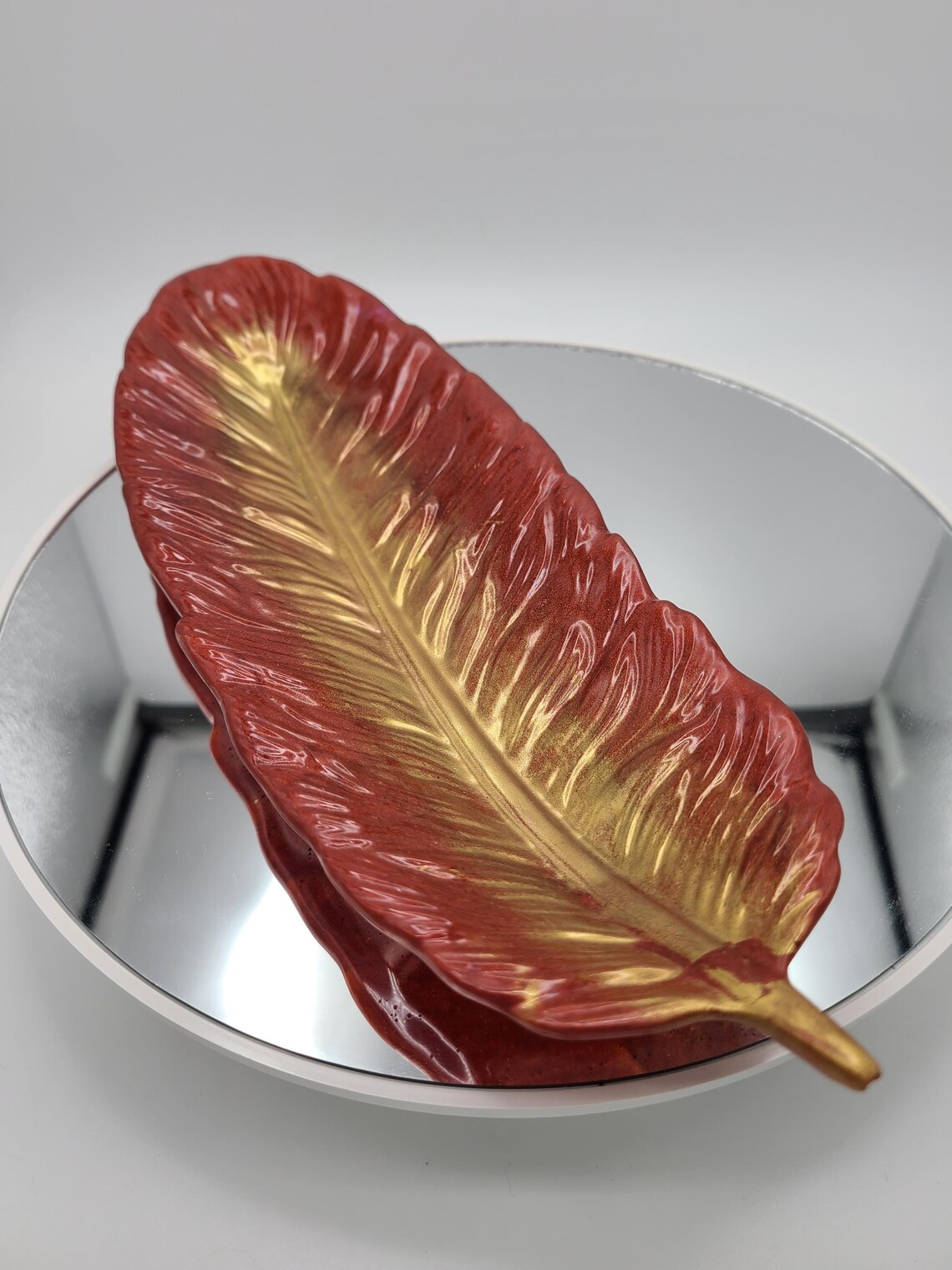 Resin Feather Trinket Tray in Rust and Gold - Etsy
