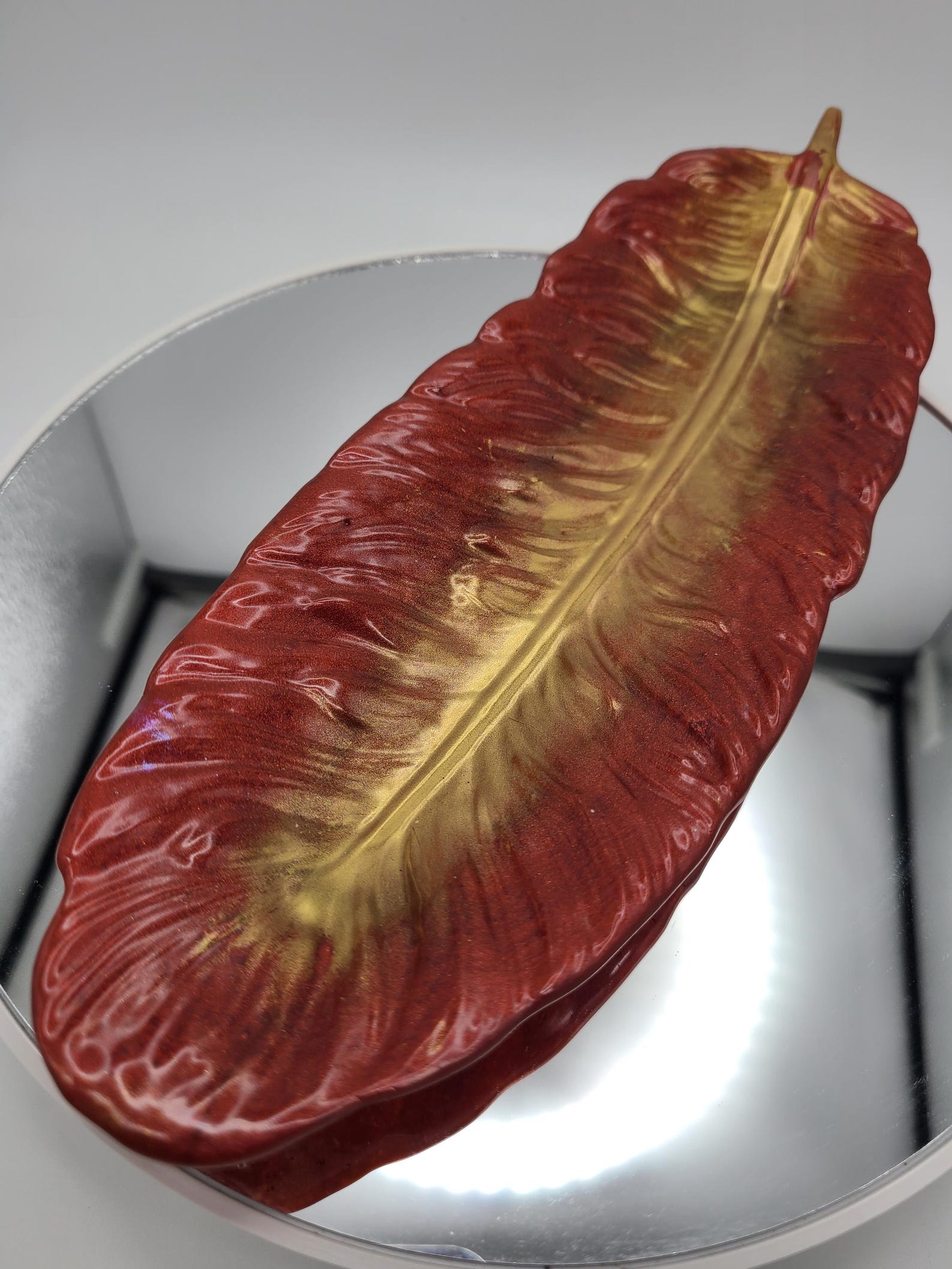 Resin Feather Trinket Tray in Rust and Gold - Etsy