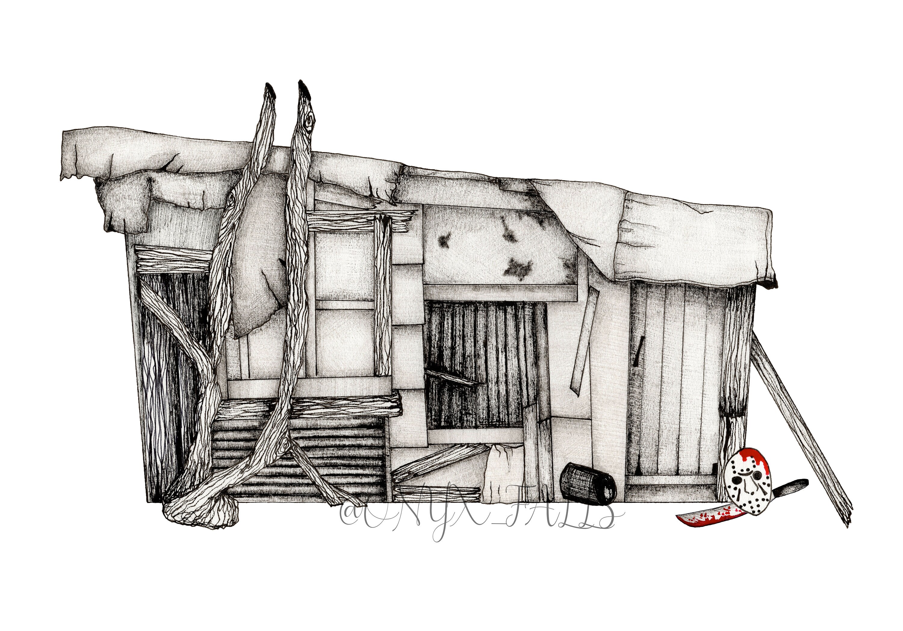 Jason Voorhees Shack Viernes 13th Art Print / Camp Crystal Lake Print ...