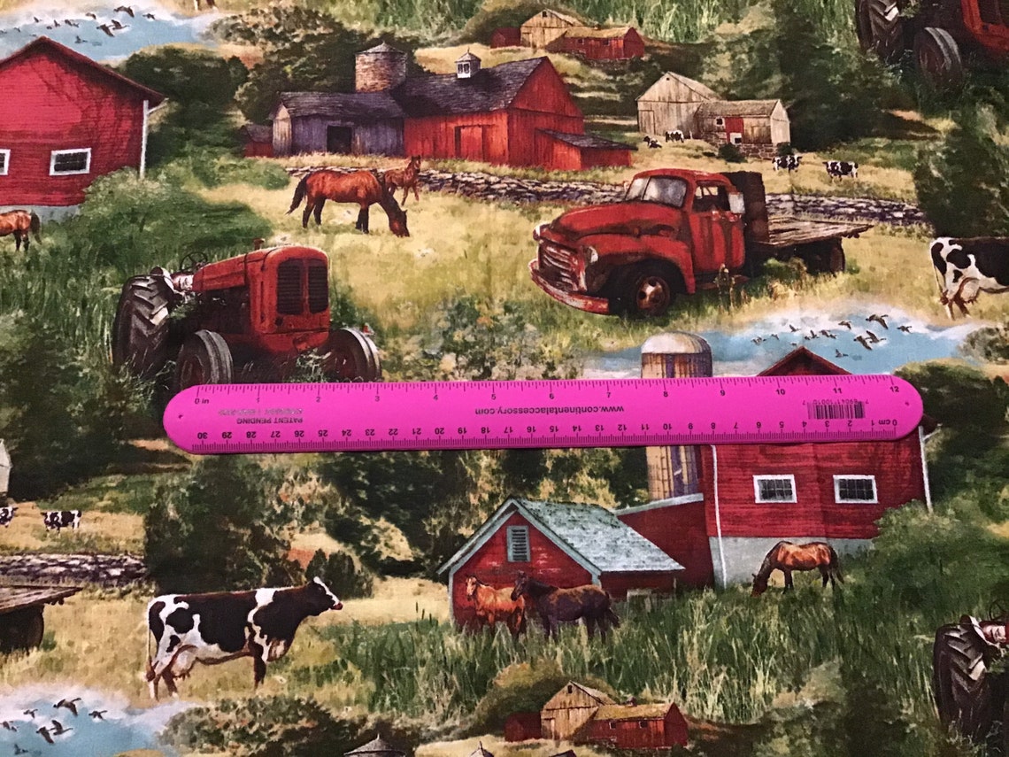 Farm Scene Fabric by the 1/2 Yard | Etsy