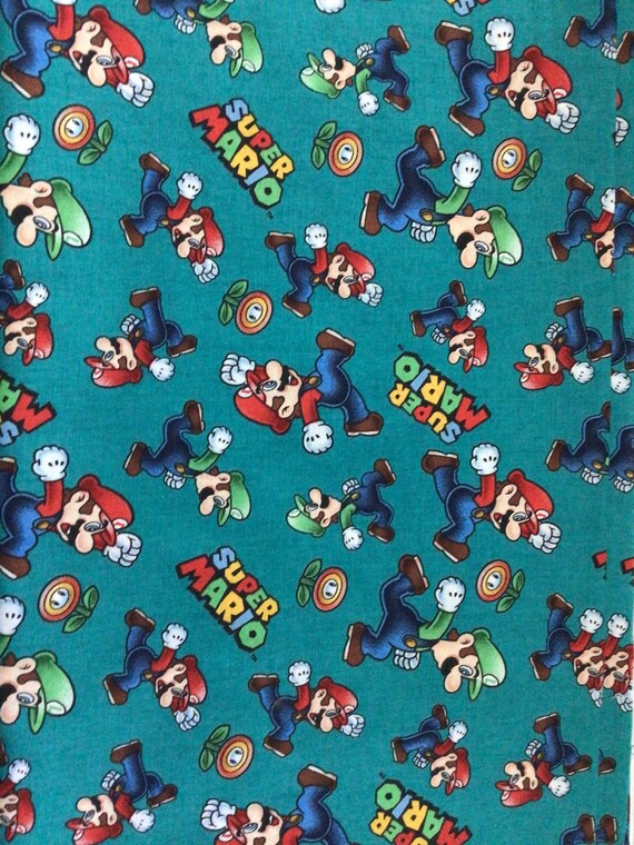 Super Mario World Fabric on Teal Background by the 1/2 Yard | Etsy