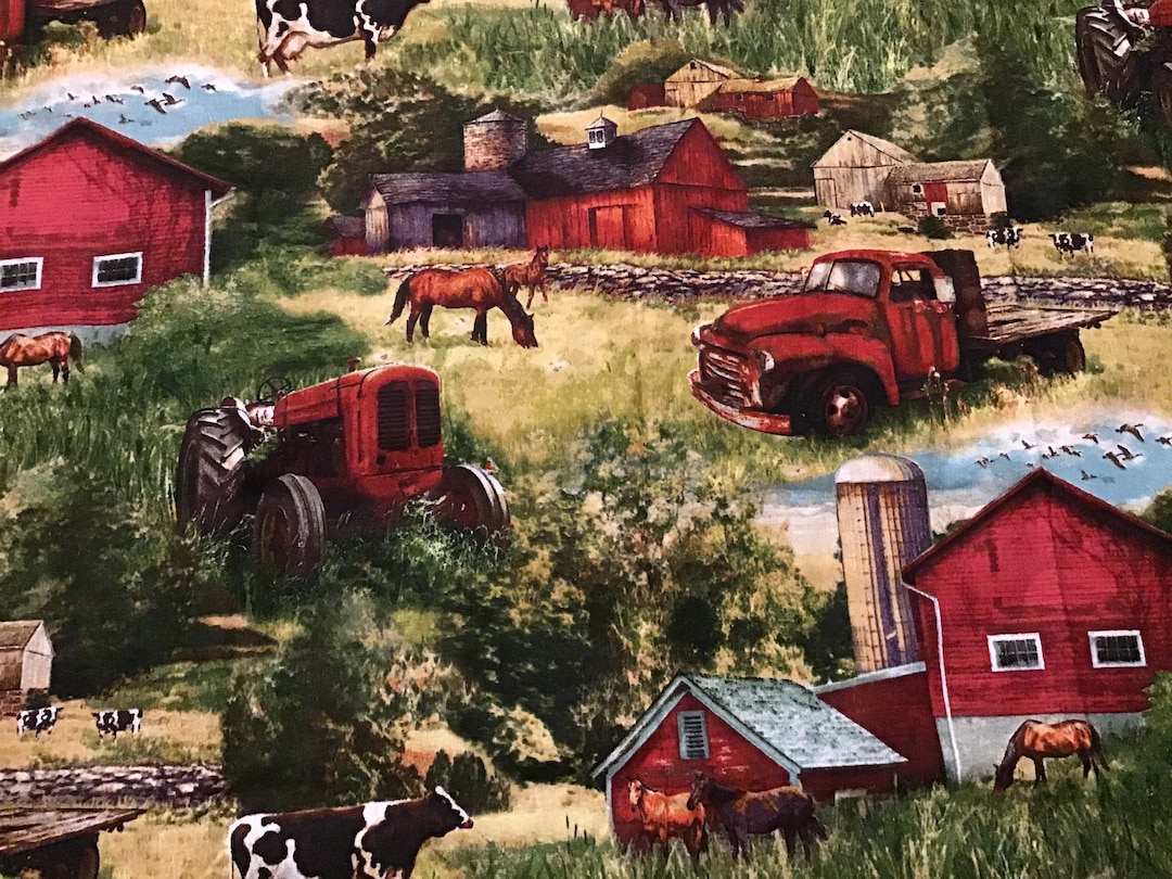 Farm Scene Fabric by the 1/2 Yard - Etsy