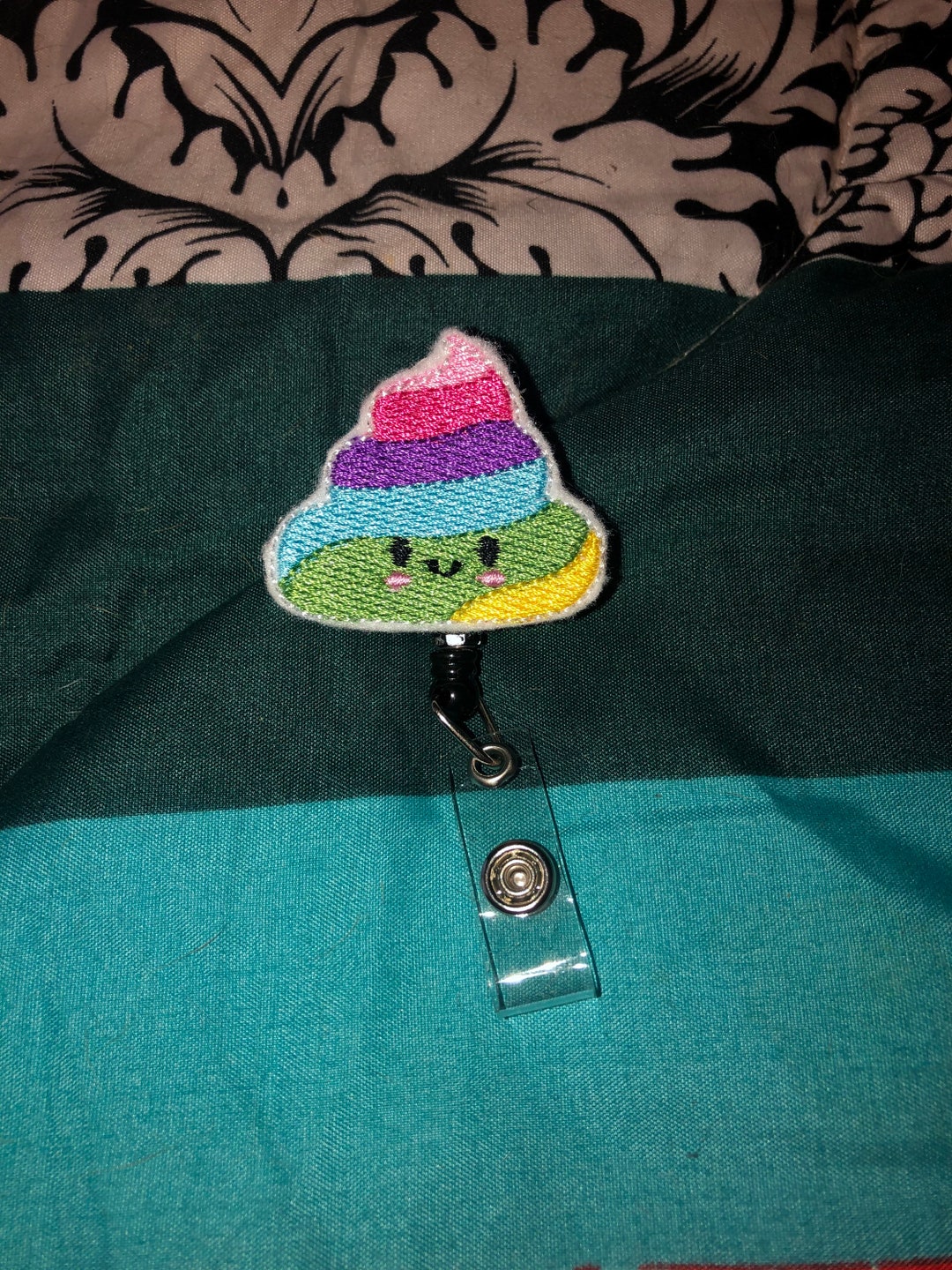 Rainbow Poo// Badge Reel// ID Holder// Emoji// Cute// Funny// Rainbow ...