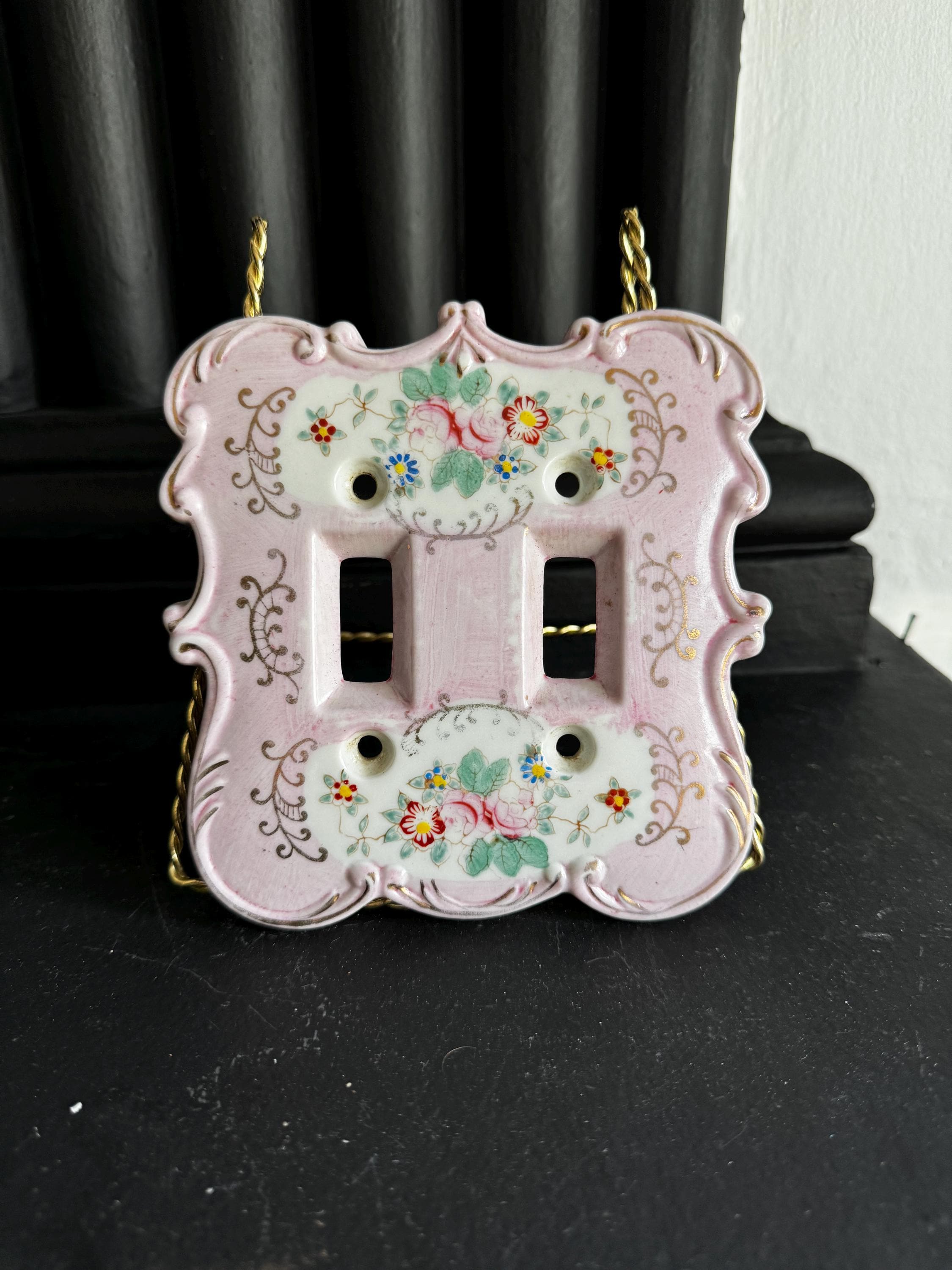 Porcelain Double Light Switch Cover, Floral Vintage Light Switch Plate ...