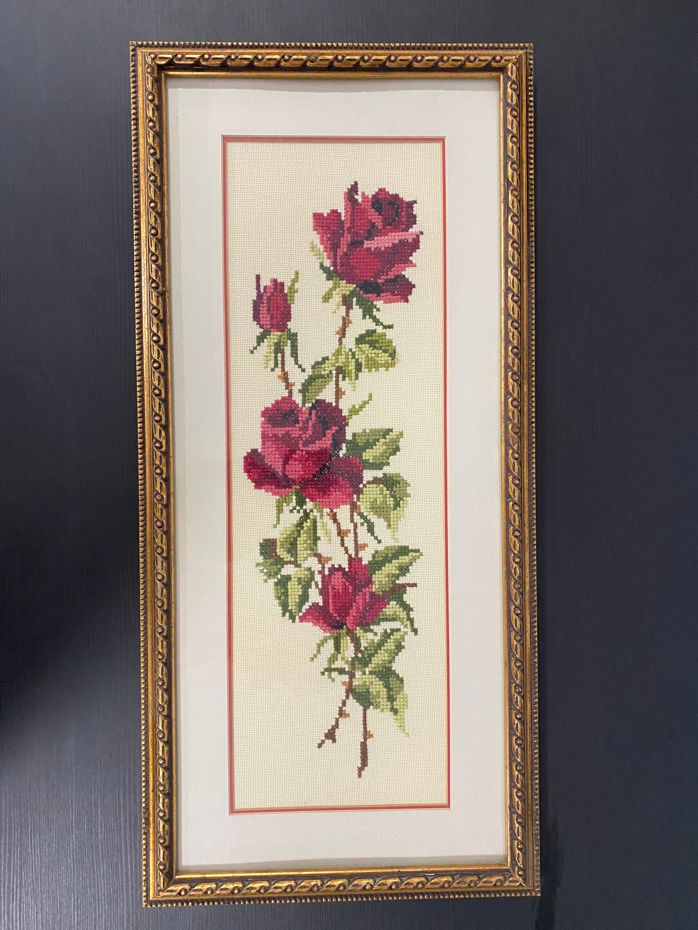 Vintage Rose Needlepoint in Gold Frame, Circa 1950 - Etsy