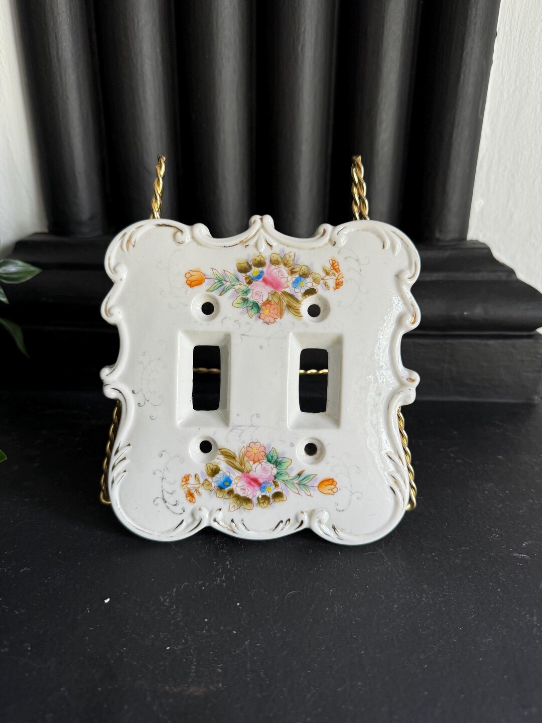 Porcelain Double Light Switch Cover, Floral Vintage Light Switch Plate ...
