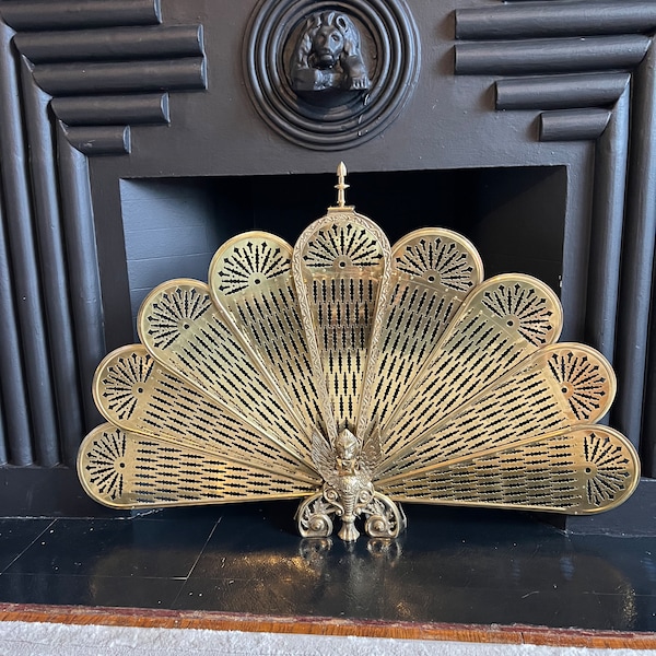 Brass Peacock Fireplace Screen - Etsy