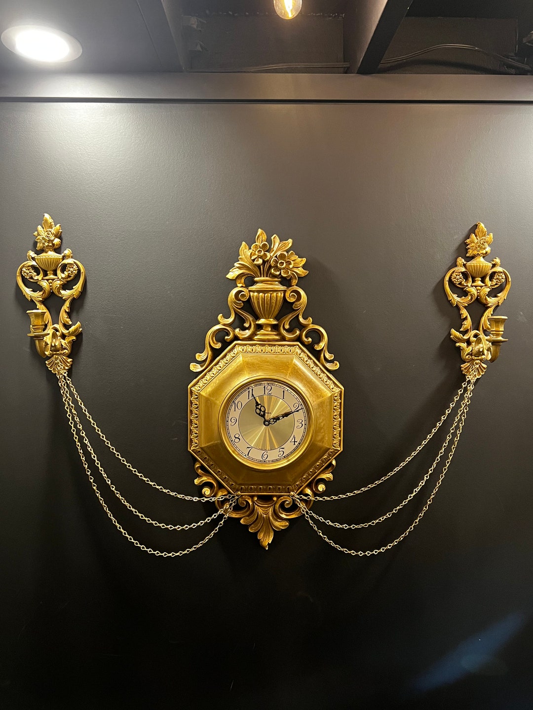 Syroco Wall Clock and Candle Sconces, Vintage Wall Decor, Hollywood ...