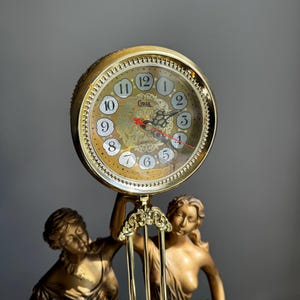 Vintage Goddess Clock, Swinging Pendulum, Ornate Mantel Clock, Gold ...