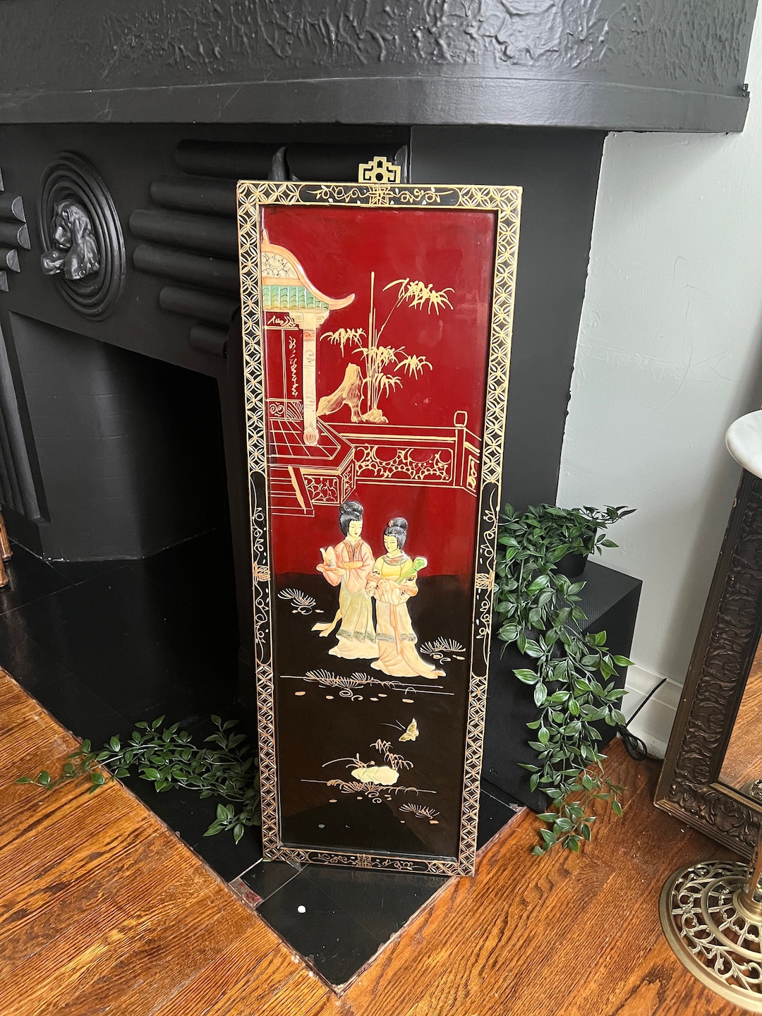 Black Lacquer Wall Panel - Mother of Pearl - Wall Art - Vintage Home ...