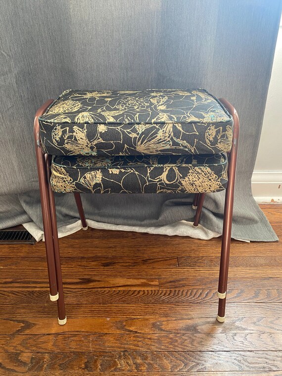 Vintage Set of 2 Stools Stacking Vinyl Retro Floral - Etsy