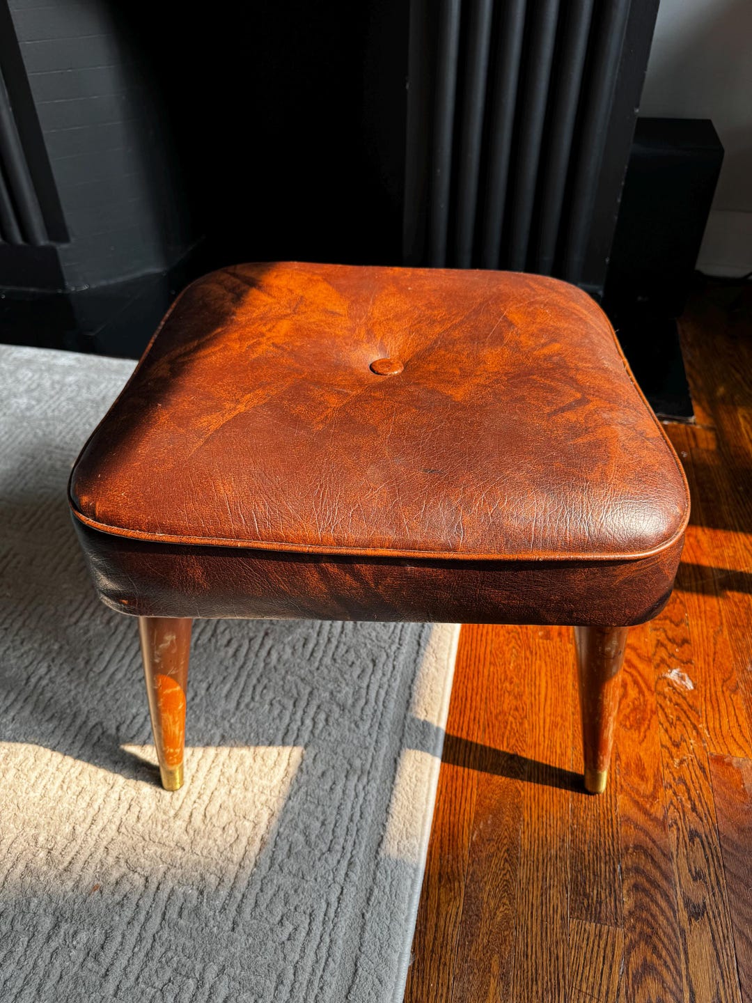 Mid-century Leather Foot Stool, Vintage Stool, MCM. Brown Ottoman - Etsy