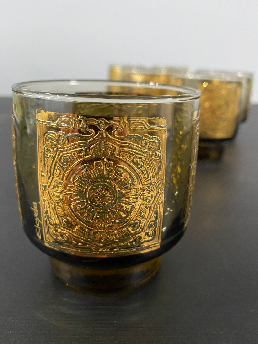 Libbey Elcyda Low Ball Glass Drink Set With 22 Karat Gold Design, Set ...