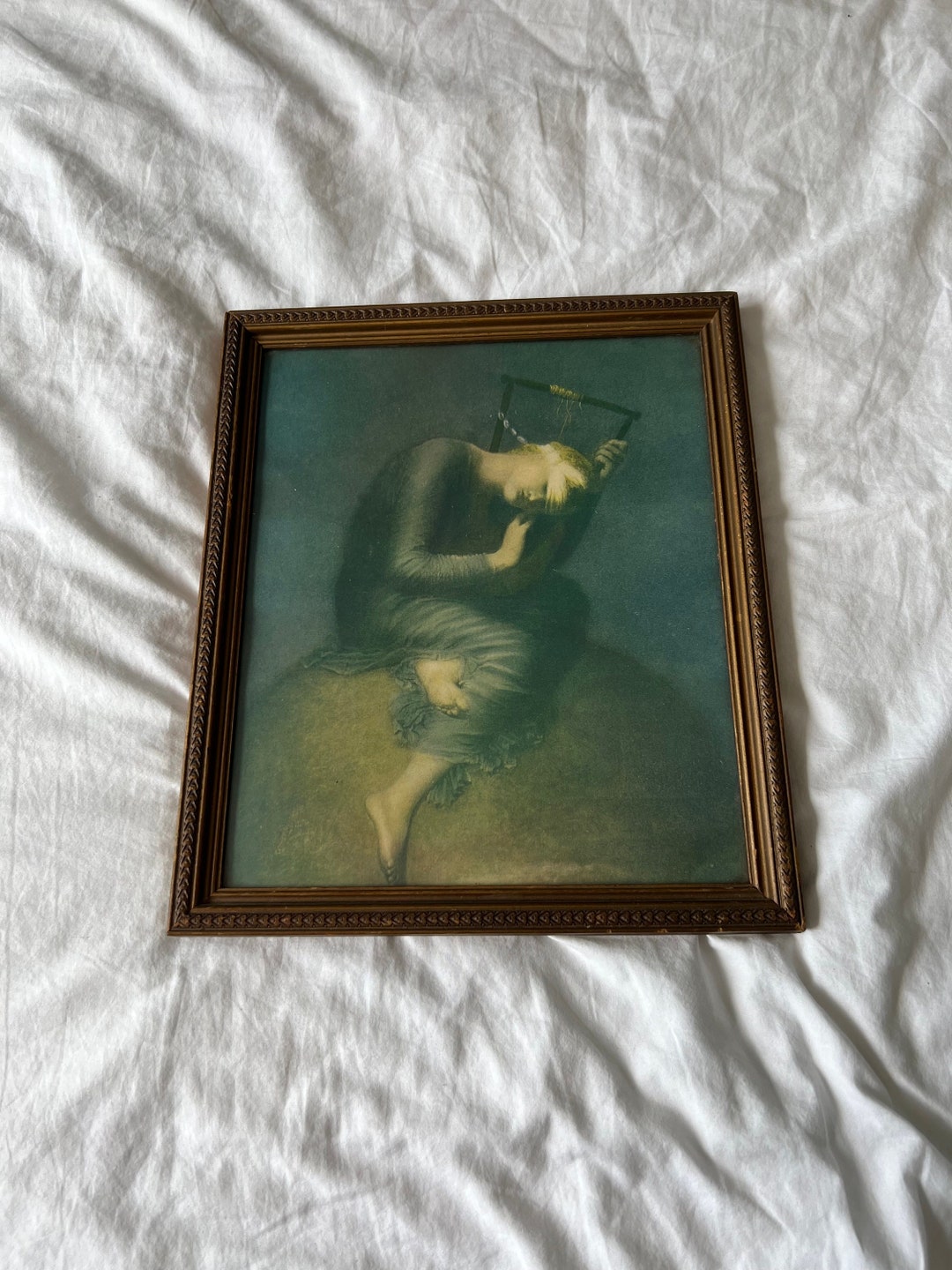 Original Lithograph Print – Hope by George Watts – Vintage Framed ...
